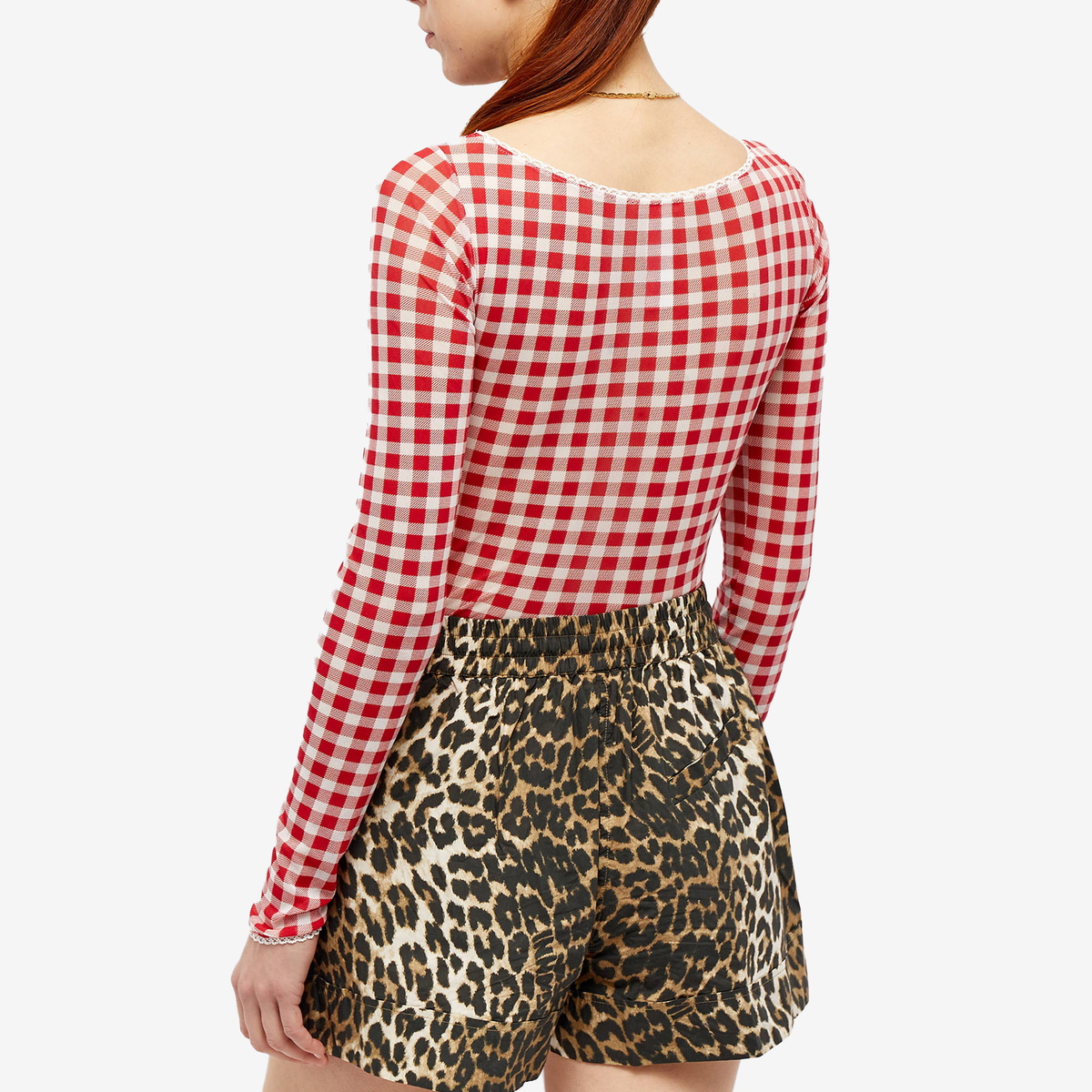 Acne Studios Women's Essan Gingham Bodysuit in Cardinal Red Acne Studios