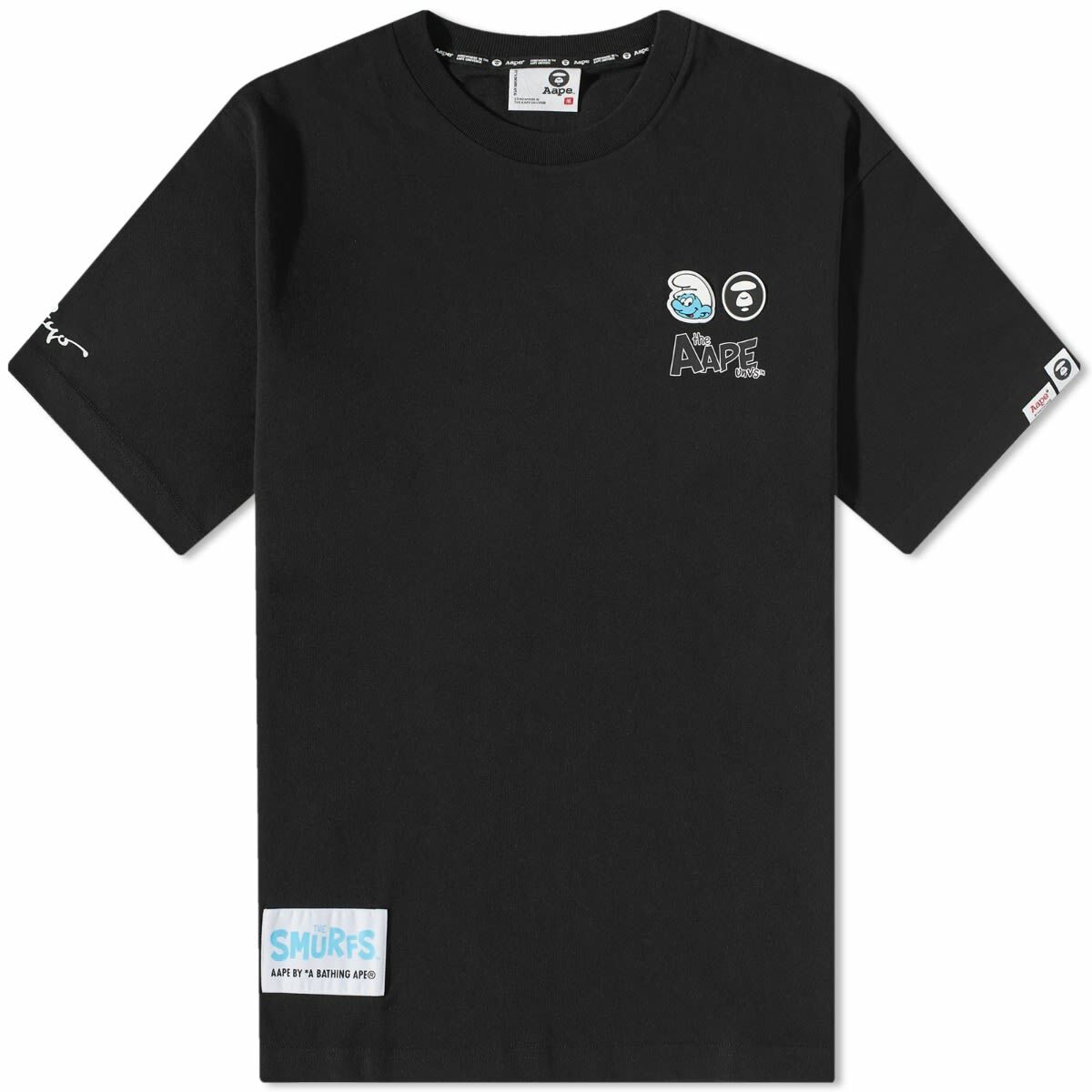Men's AAPE x Smurfs Outline Smurf T-Shirt in Black AAPE by A Bathing Ape
