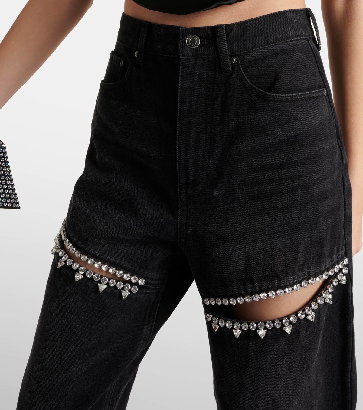 Area Embellished cutout straight jeans AREA