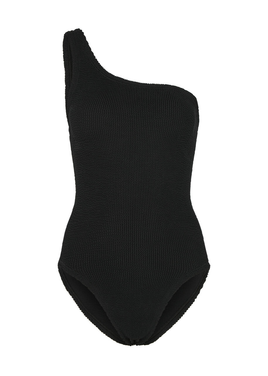 Hunza G - Nancy Seersucker Swimsuit, Black, One Size, One Shoulder ... Hunza G - Nancy Seersucker Swimsuit, Black, One Size, One Shoulder ...