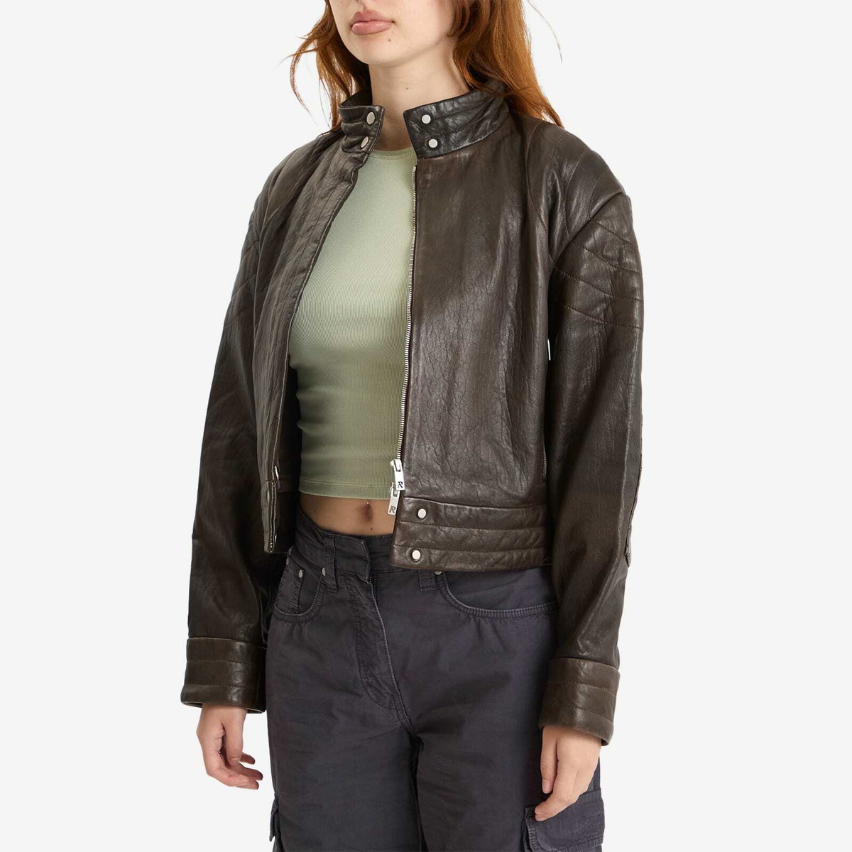 Represent Women's Drive Leather Jacket in Dark Chocolate Represent