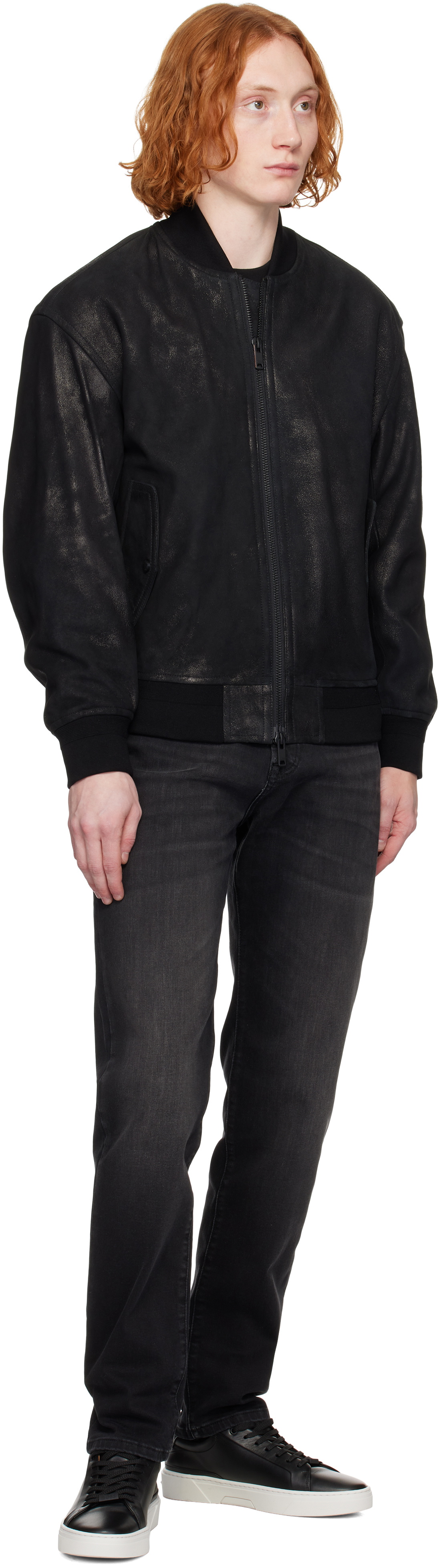 BOSS Black Treated Suede Bomber Jacket BOSS