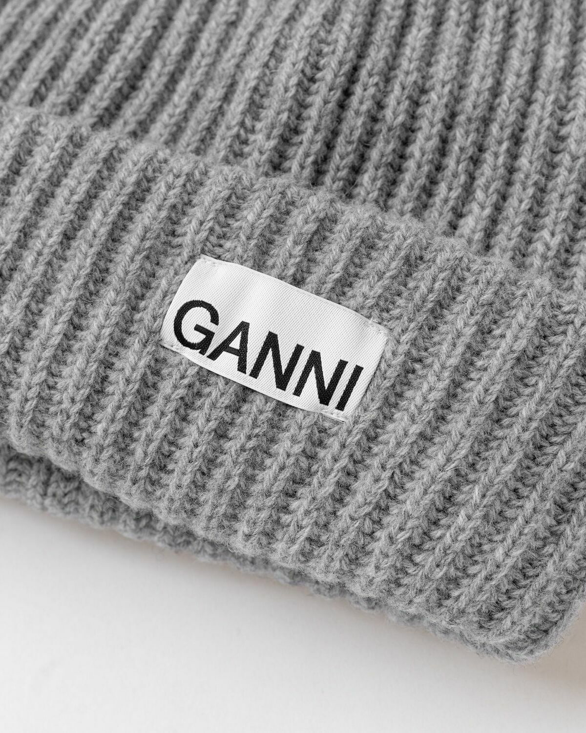 Ganni Structured Rib Beanie Grey Beanies GANNI