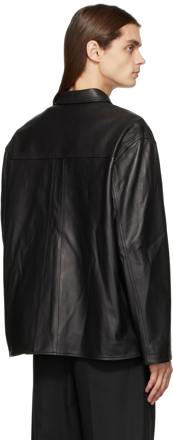 LE17SEPTEMBRE Black Open Collar Leather Jacket LE17SEPTEMBRE