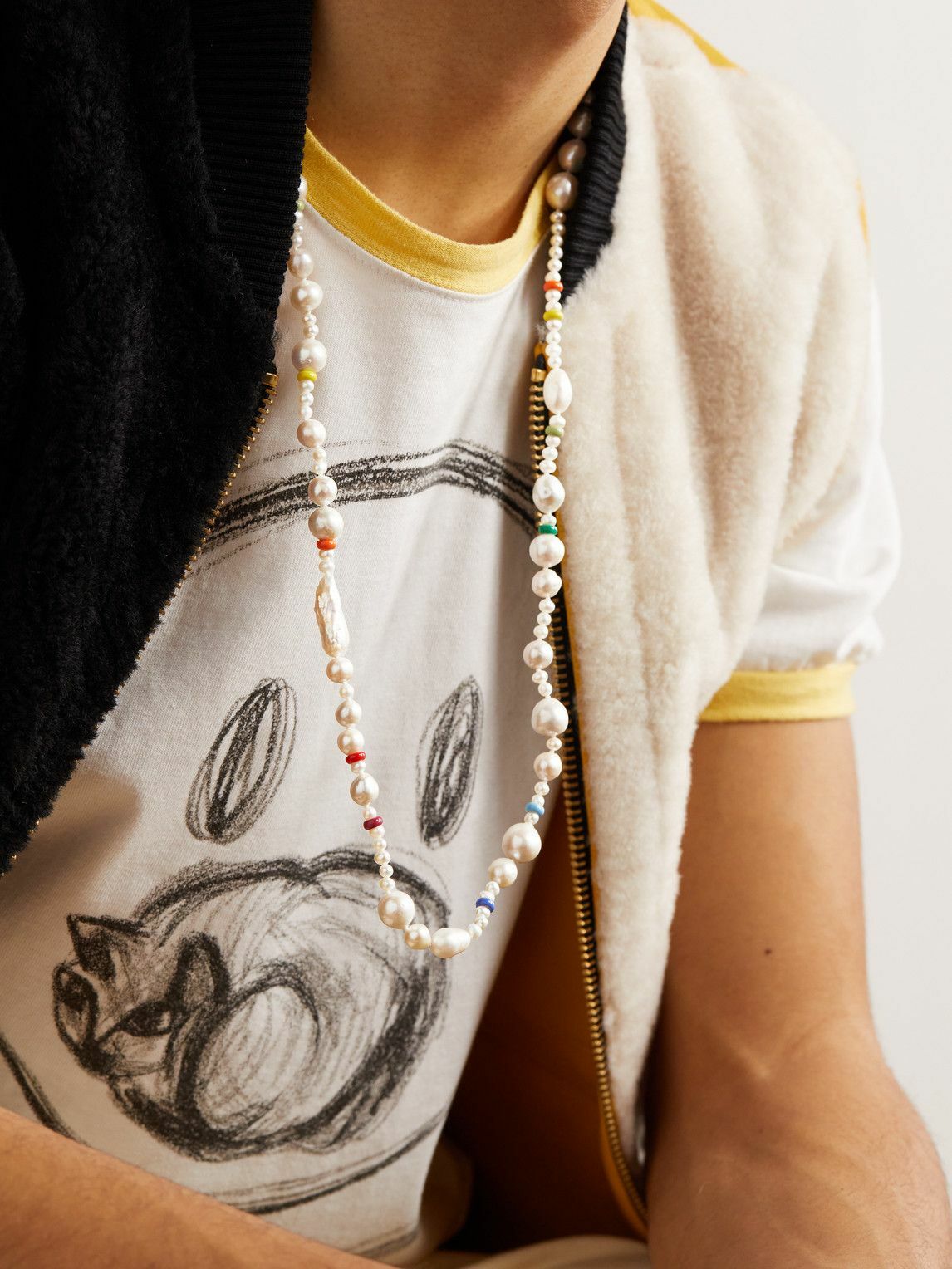 Fry Powers - Coco Silver, Pearl and Enamel Necklace