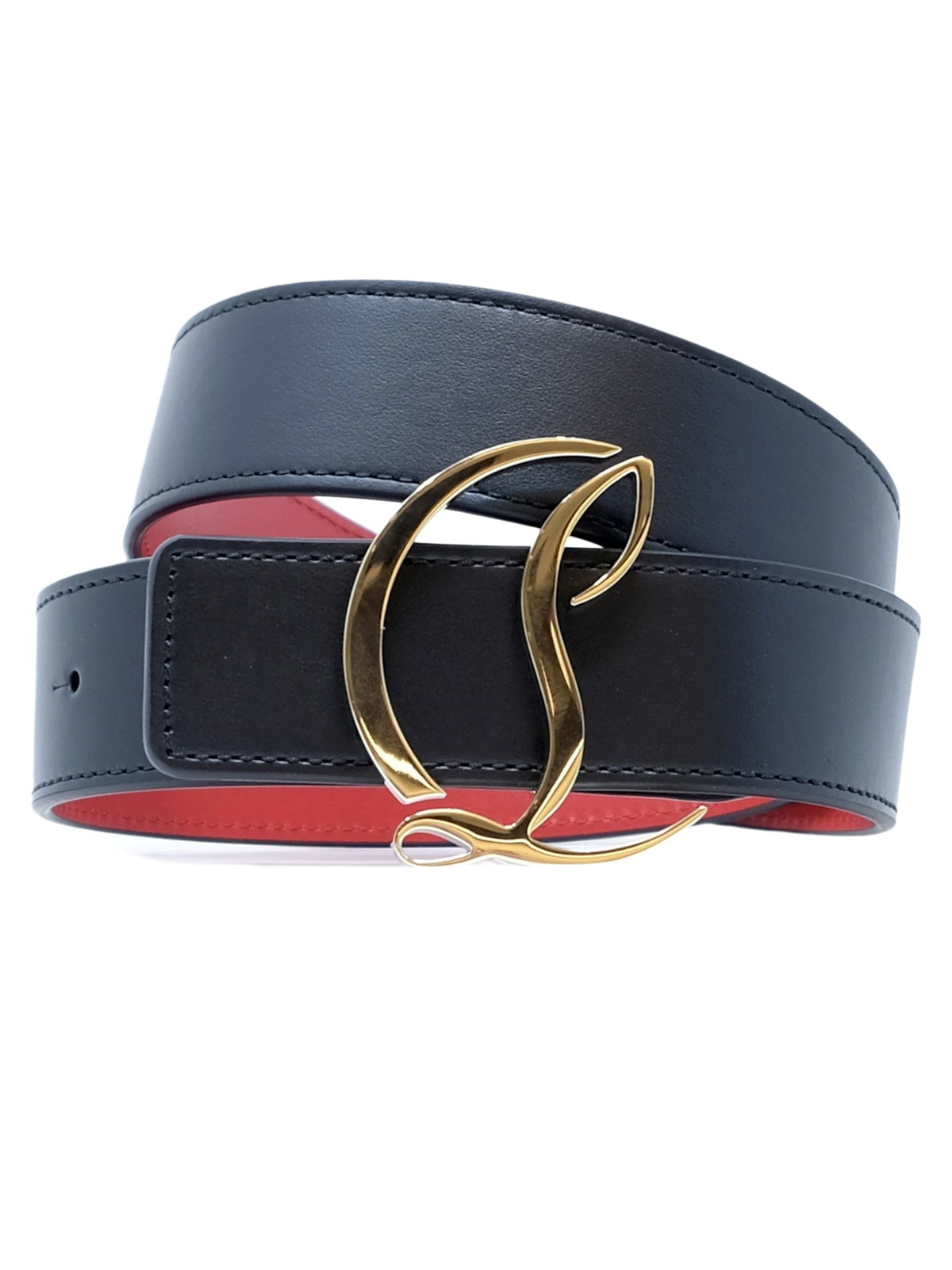 Christian Louboutin Black Gold Calf Paris Leather Metal W Cl Logo 35 Belt Christian Louboutin