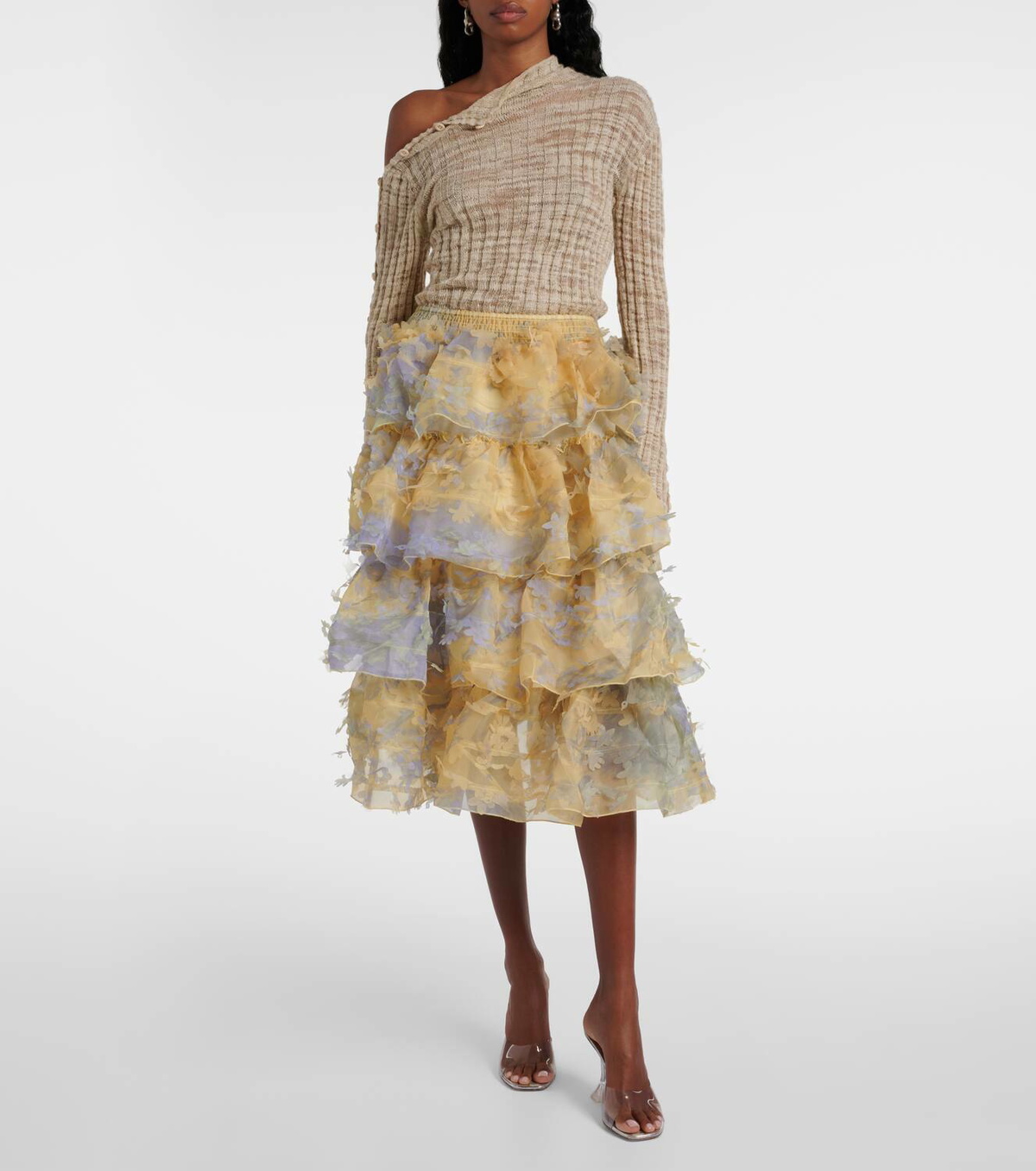 Susan Fang Ruffled appliqué midi skirt Susan Fang