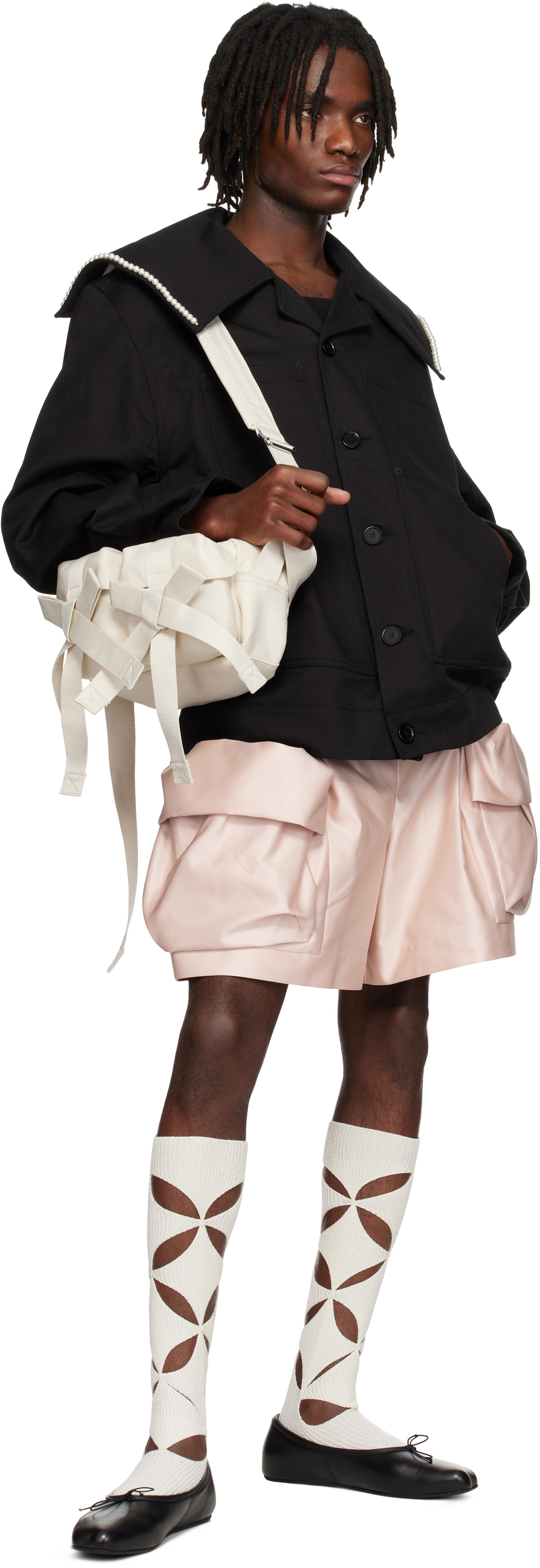 Simone Rocha Black Beaded Sailor Collar Workwear Jacket Simone Rocha