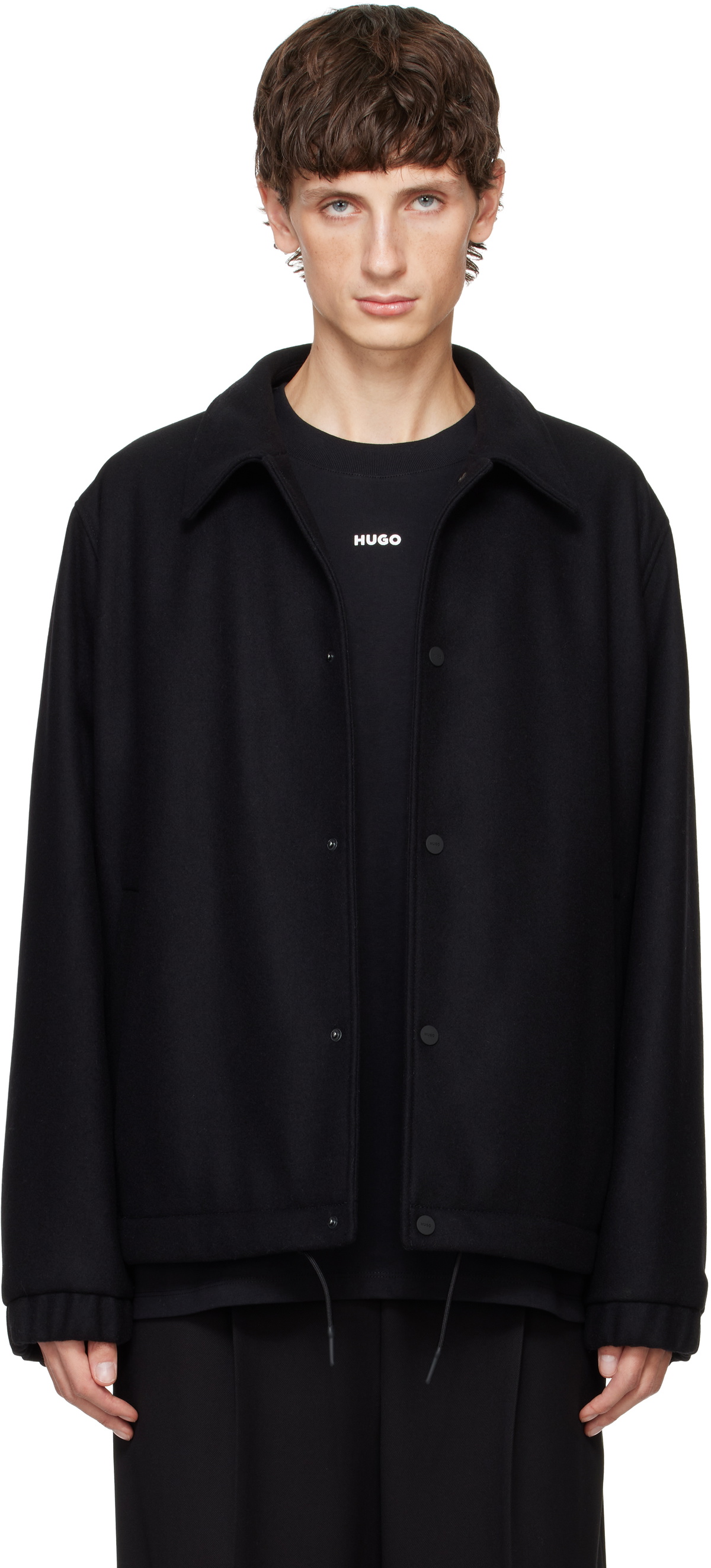 Hugo Black Wool Coach Jacket Hugo Boss