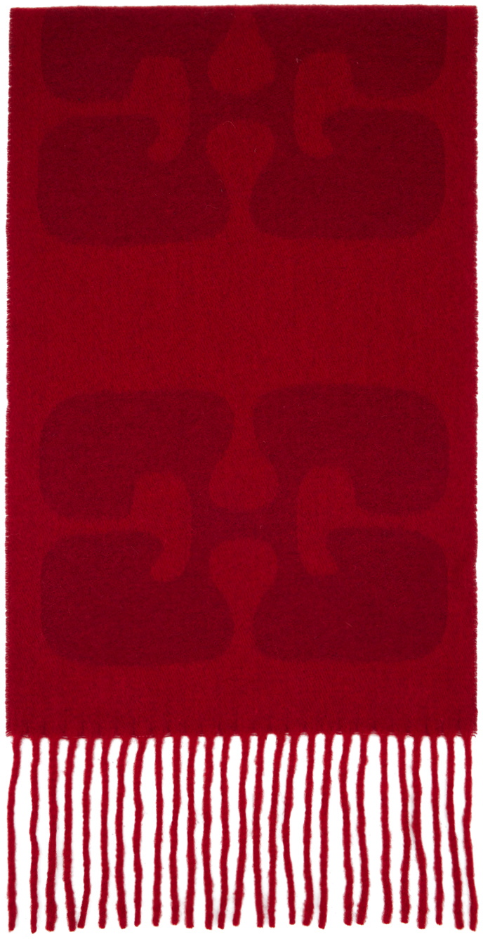 GANNI Red Narrow Logo Scarf GANNI