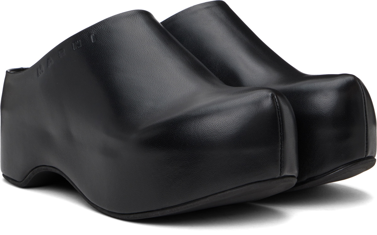 Marni Black Leather Chunky Sabot Clogs Marni