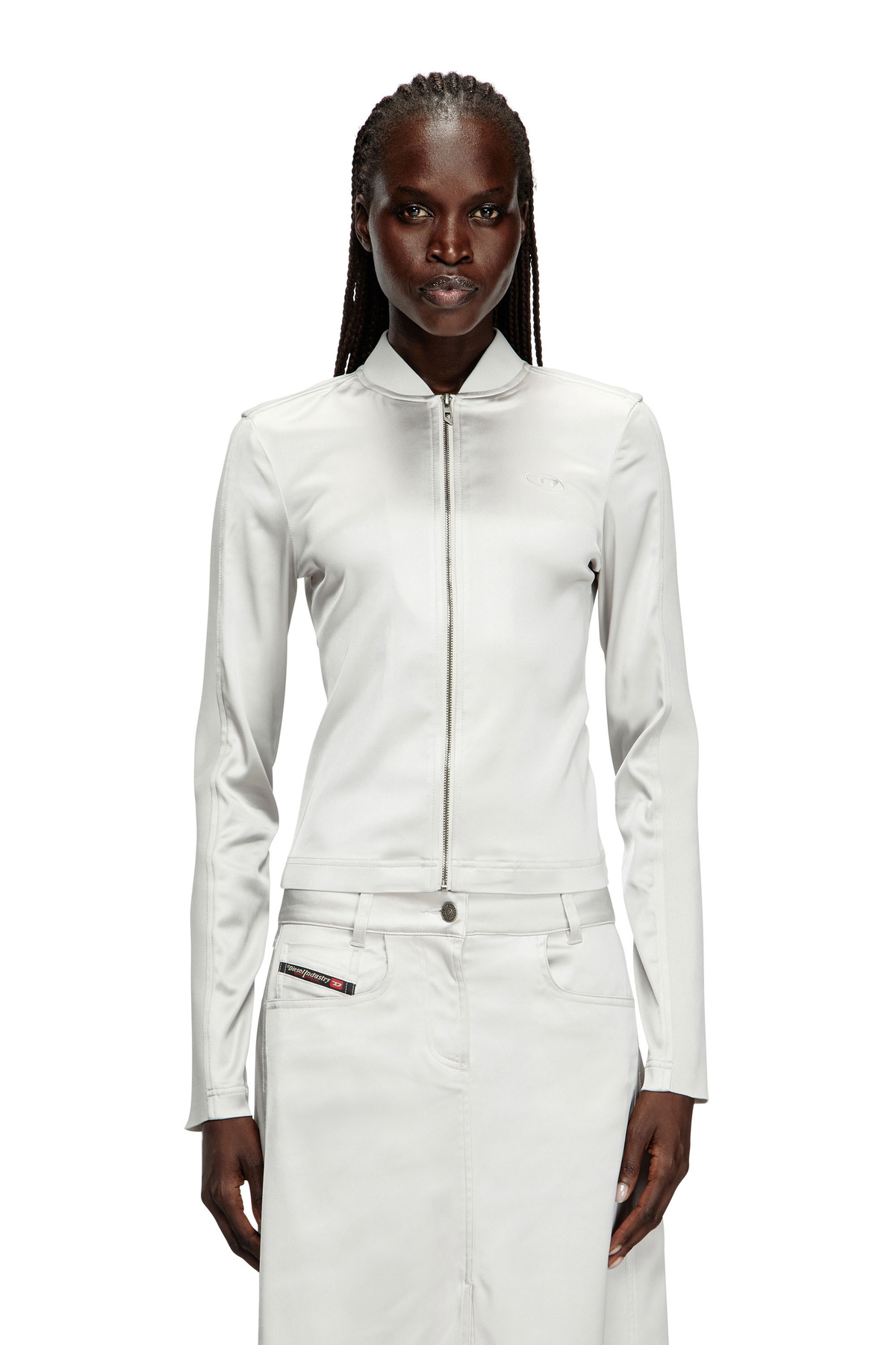Diesel Rib-knit and stretch satin jacket - Jackets Womens in Grey Diesel