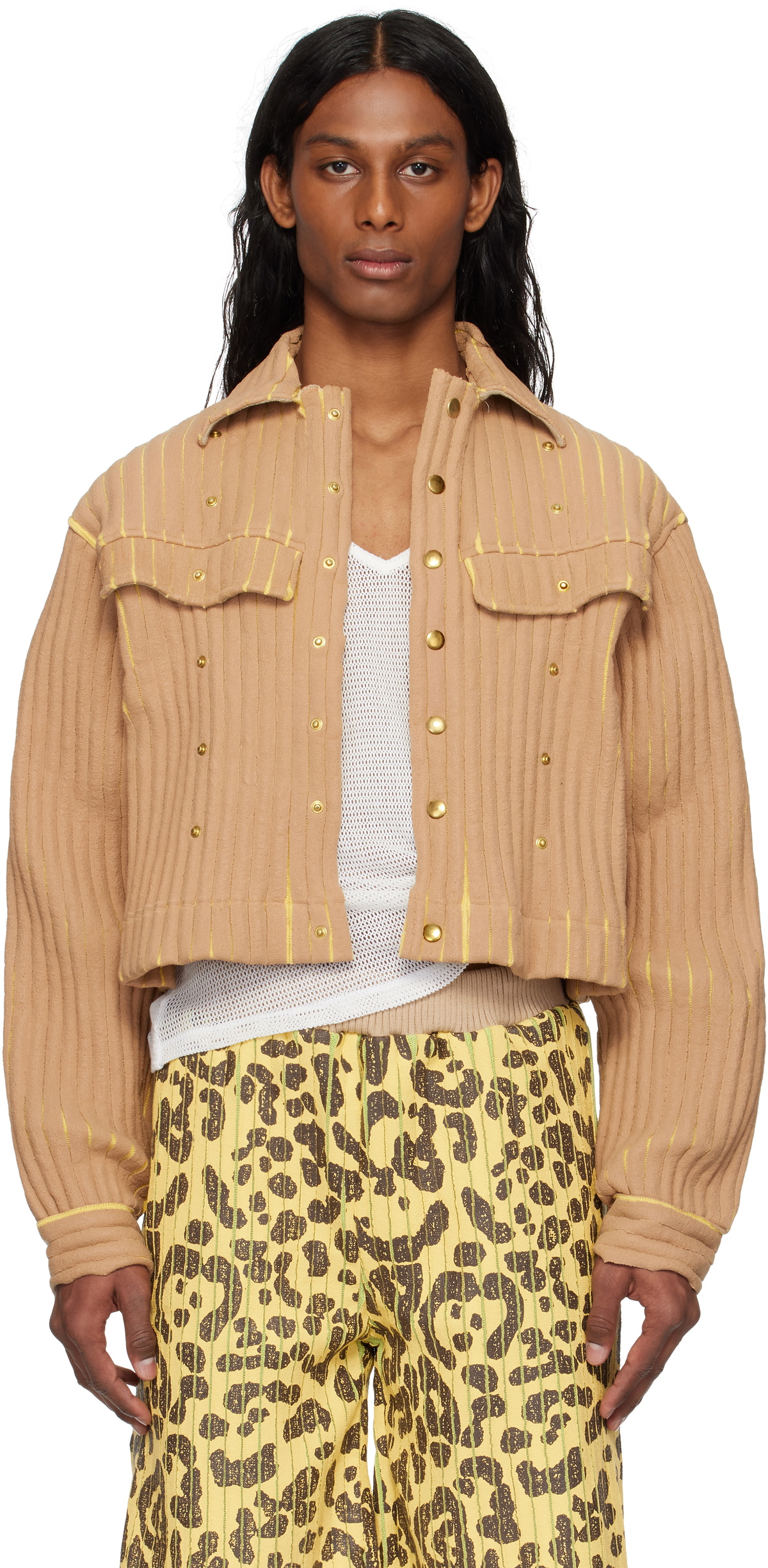 Stanley Raffington Beige & Yellow Ribbed Cropped Work Jacket Stanley ...