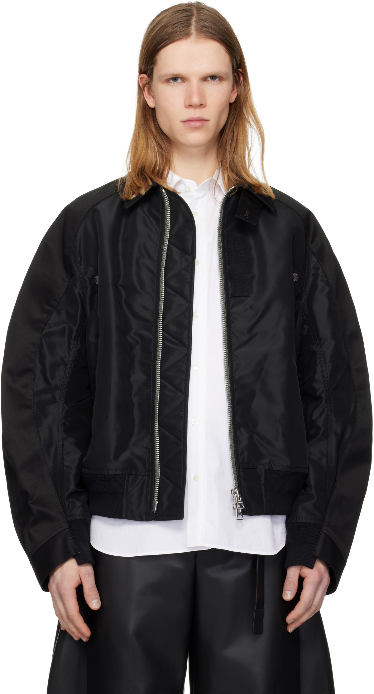 sacai Black Cotton Chino & Nylon Twill Bomber Jacket Sacai