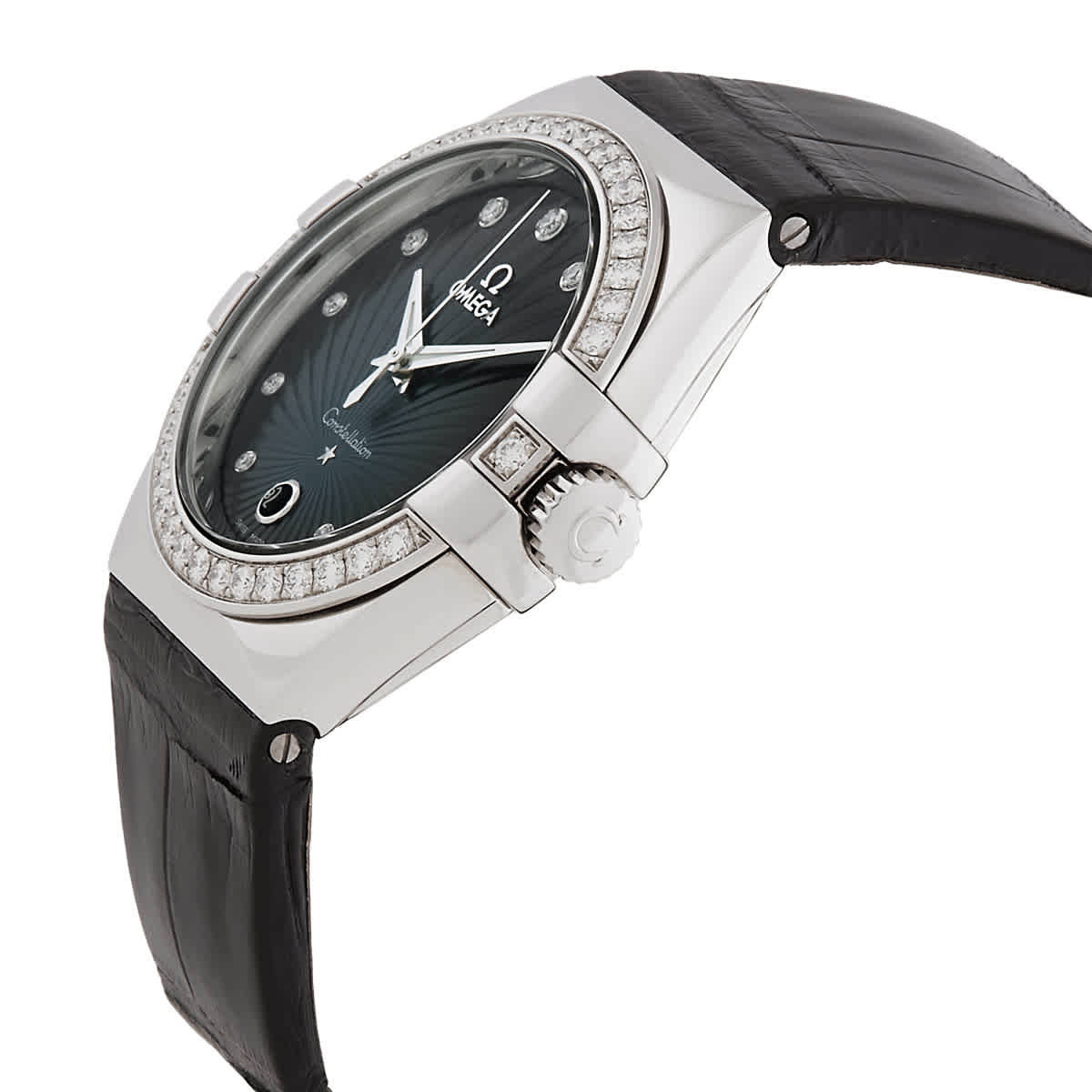 Omega Constellation Blue Guilloche Diamond Dial 35 mm Ladies Watch 123 ...