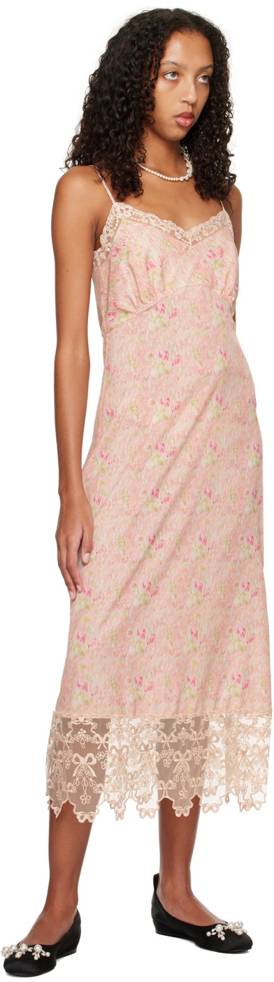 Simone Rocha Pink Floral Midi Dress Simone Rocha