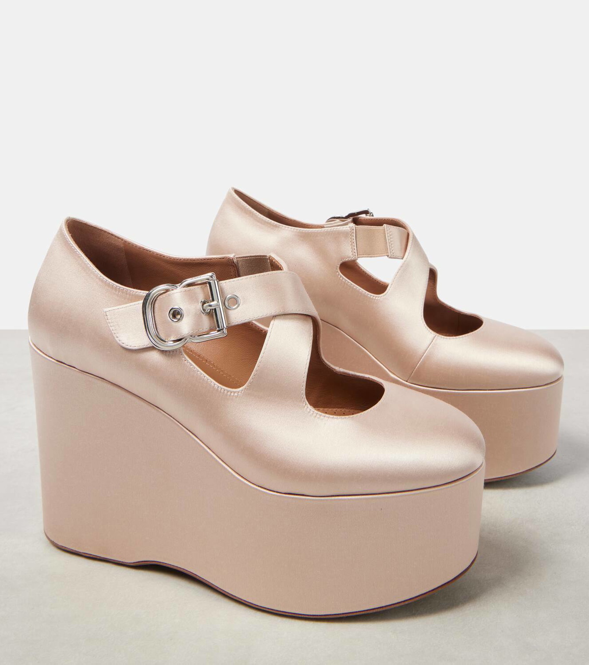 Alaïa Crisscrossed satin platform ballet flats ALAÏA