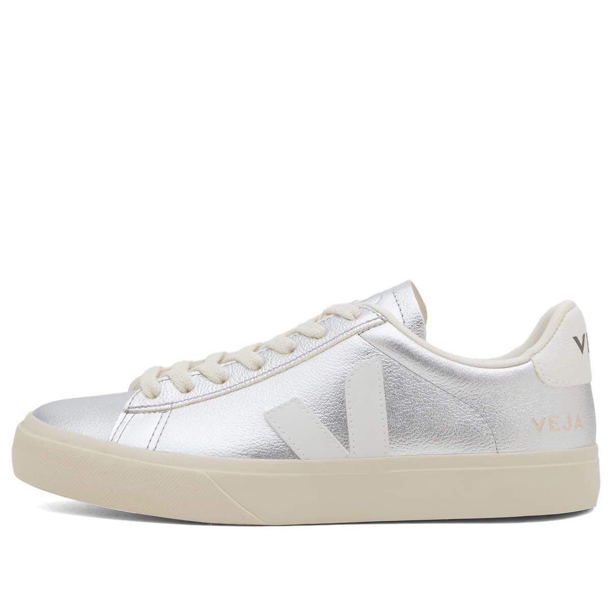 Veja Women's Campo Sneaker in Chromefree Leather in Silver/White VEJA