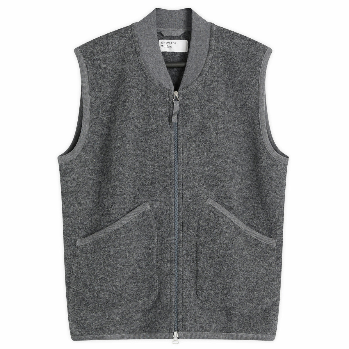 Universal Works Men's Wool Fleece Zip Waistcoat in Grey Marl Universal ...