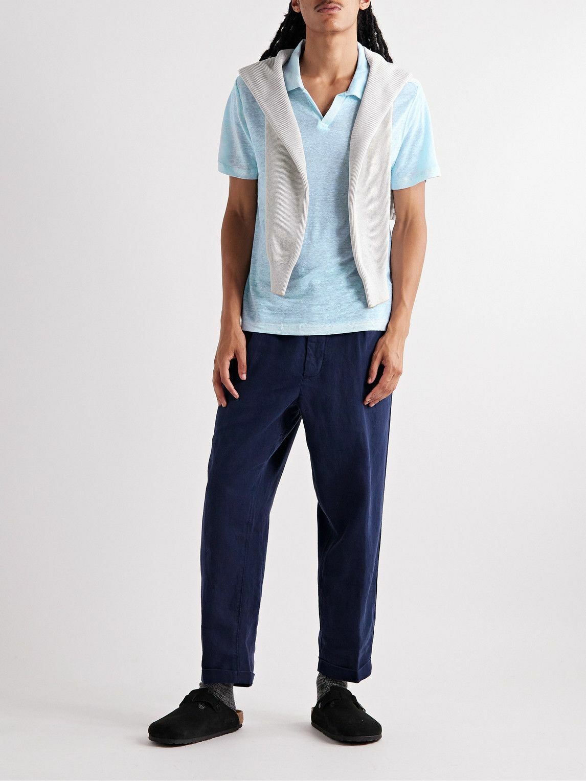 Onia - Slub Linen Polo Shirt - Blue Onia