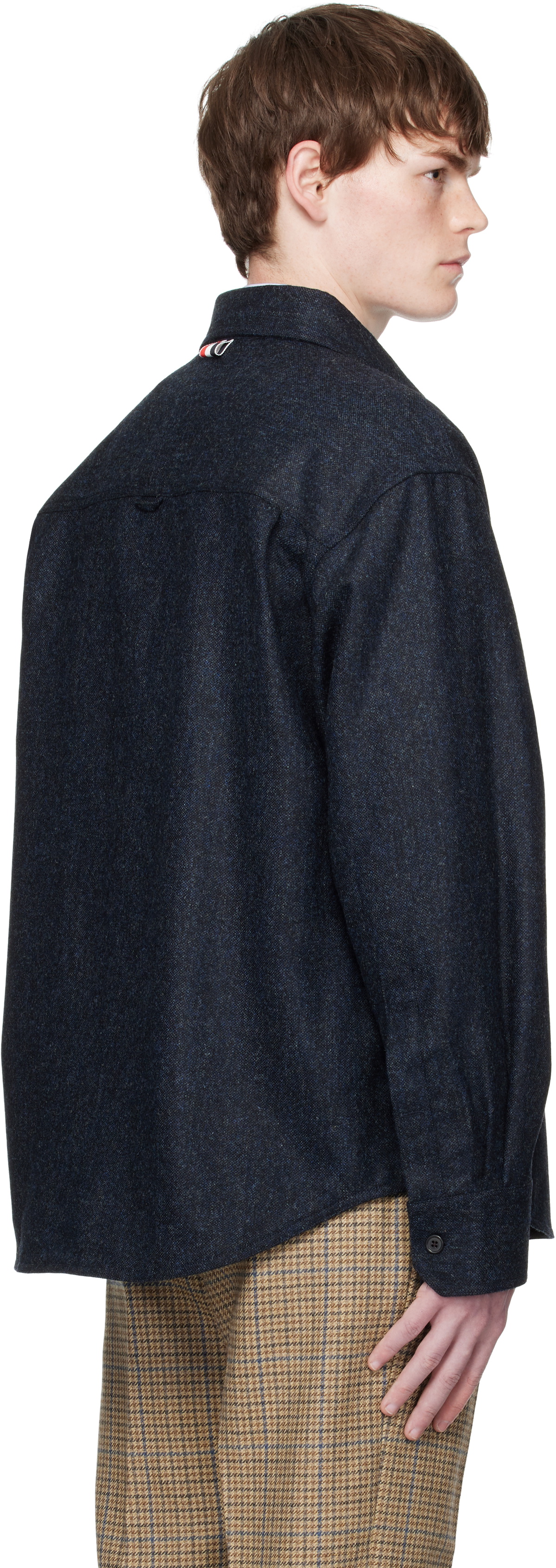 Thom Browne Navy Oversized PC Solid Donegal Tweed Shirt Thom Browne