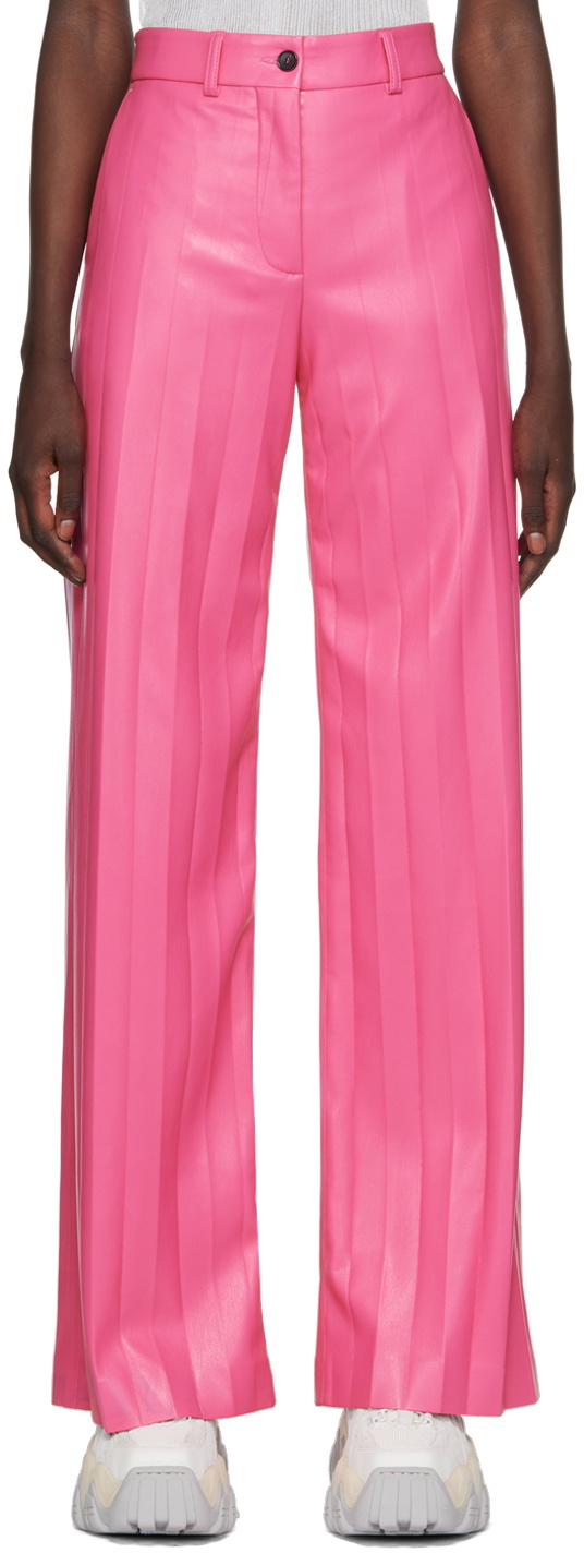 MSGM Pink Pleated Faux-Leather Pants MSGM
