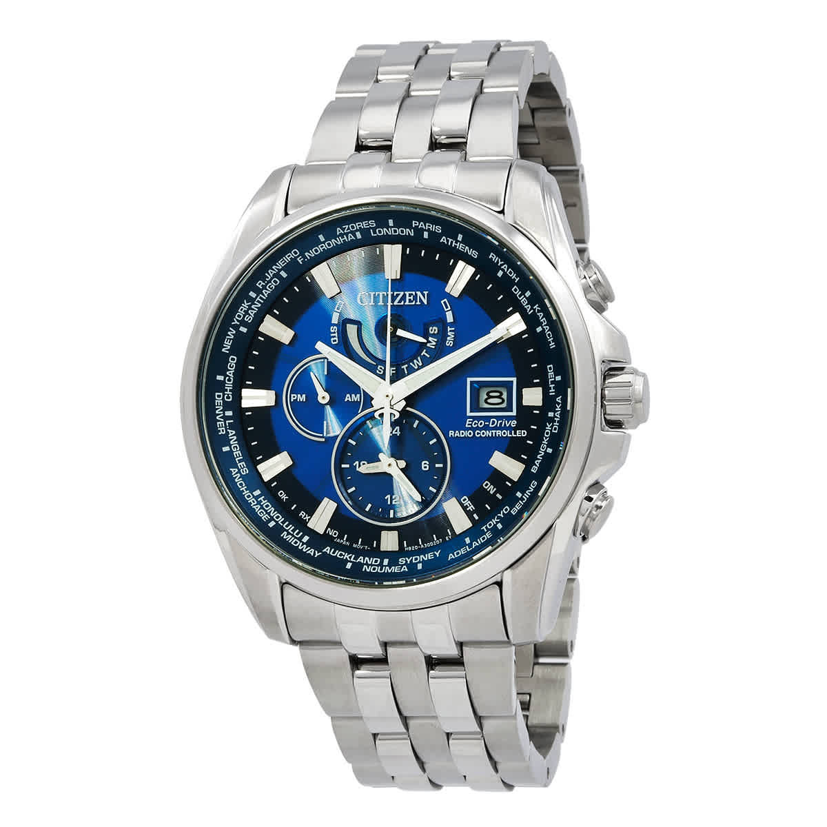 Citizen Perpetual Alarm World Time GMT Eco-Drive Blue Dial Mens Watch ...