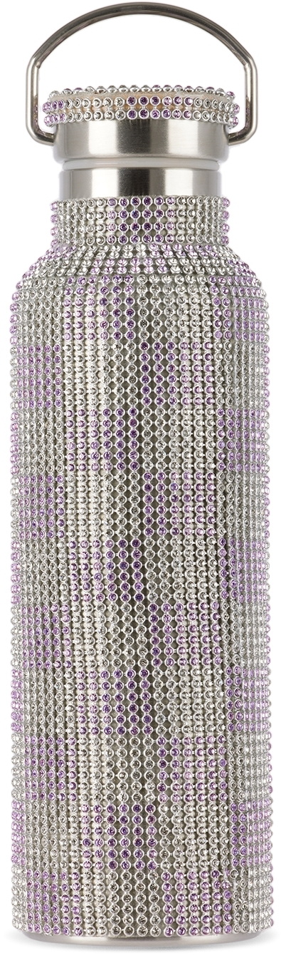 Collina Strada Silver & Purple Check Rhinestone Water Bottle Collina Strada
