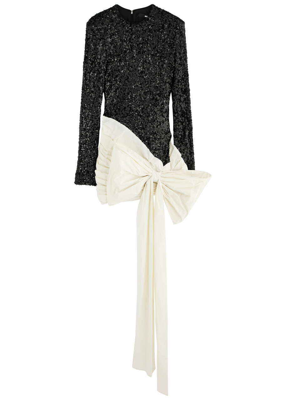Rotate Sunday Bow-embellished Sequin Mini Dress Black ROTATE Birger ...