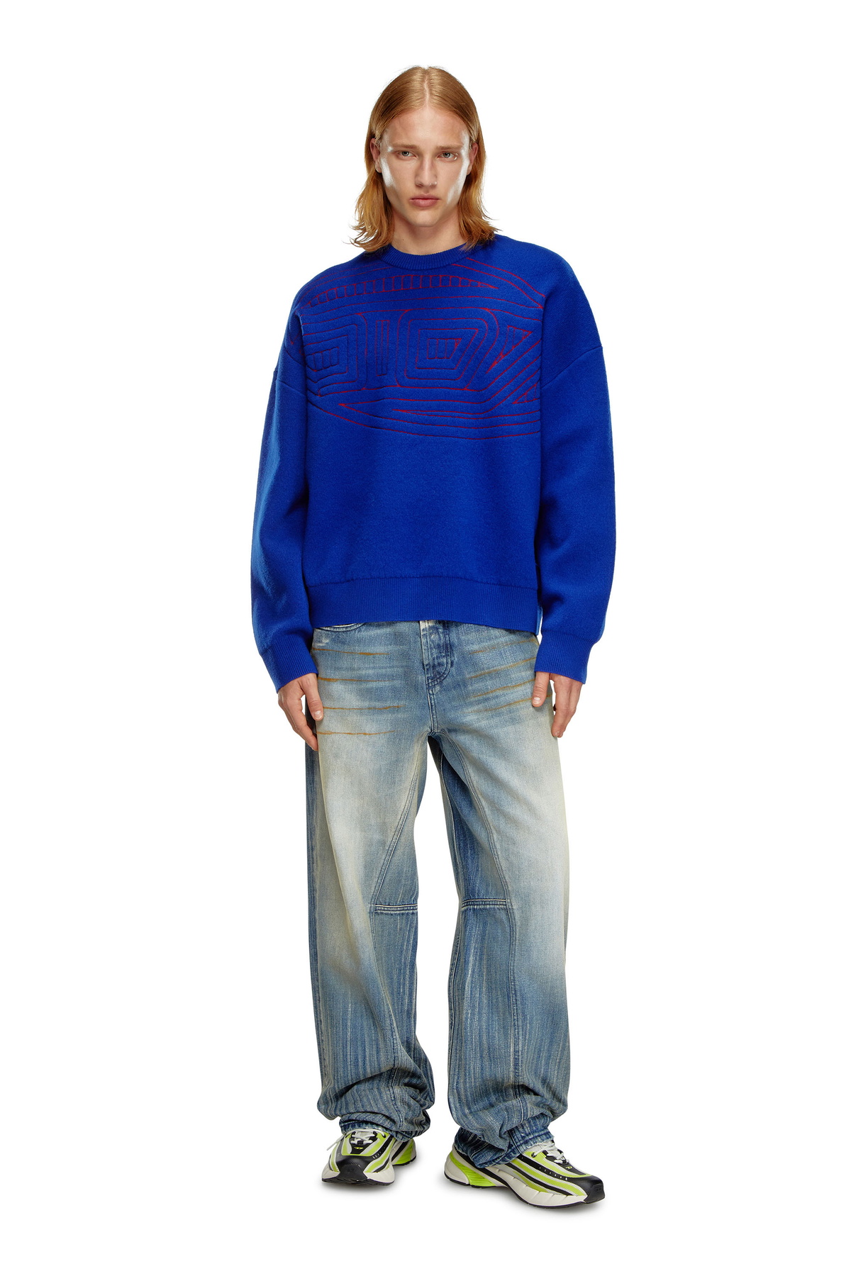 Diesel Wool-blend jumper with graphic logo - Knitwear Mens in Blue Diesel