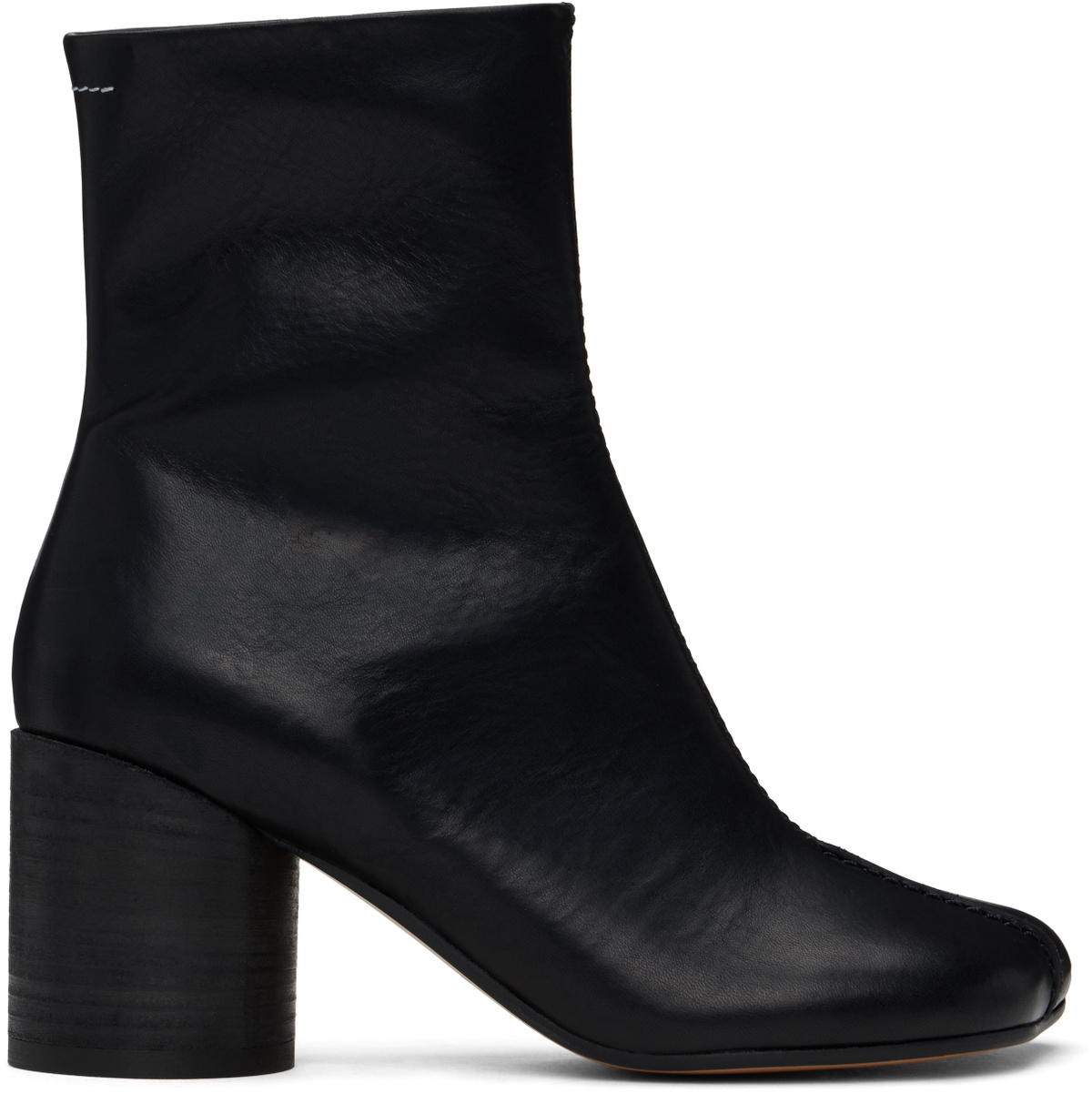 MM6 Maison Margiela Black Stitch-Out Leather Ankle Boots MM6 Maison ...