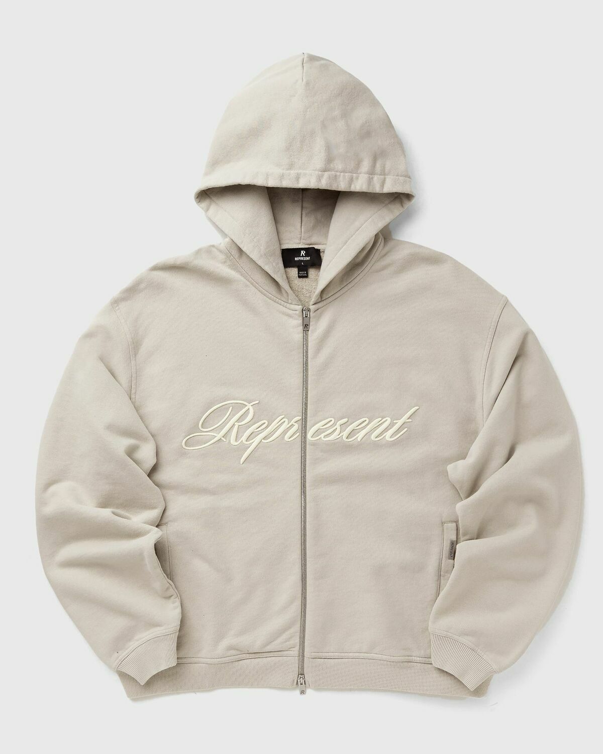 Represent Script Logo Zip Hoodie Beige Mens Hoodies/Zipper Represent