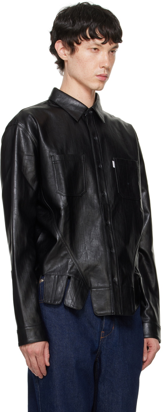 Juntae Kim Black Square Petal Corset Faux-Leather Shirt Juntae Kim