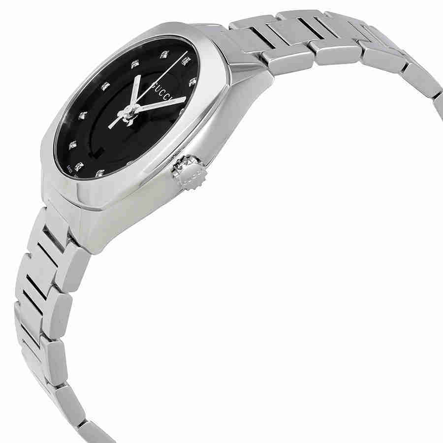Gucci GG2570 Black Dial Diamond Stainless Steel Ladies Watch YA142503 Gucci