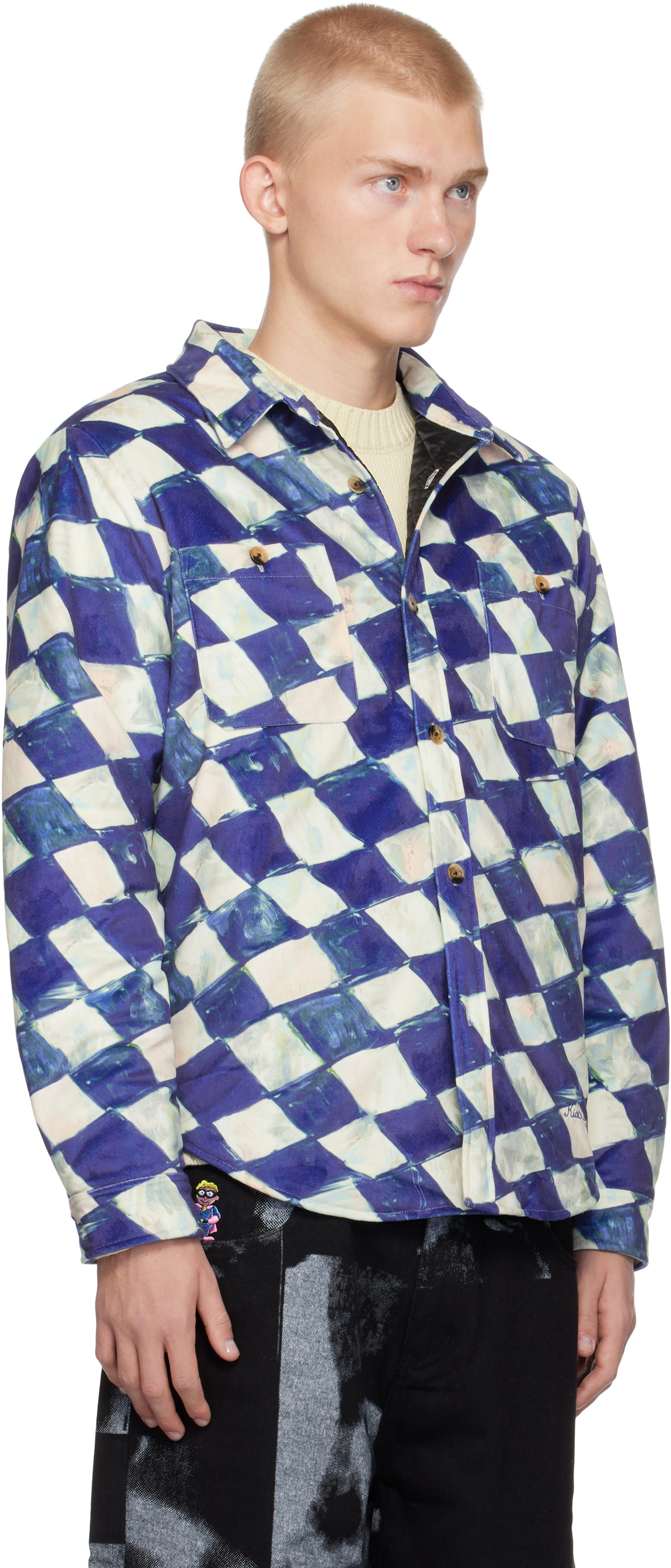 KidSuper Blue Moleskin Checkered Overshirt KidSuper