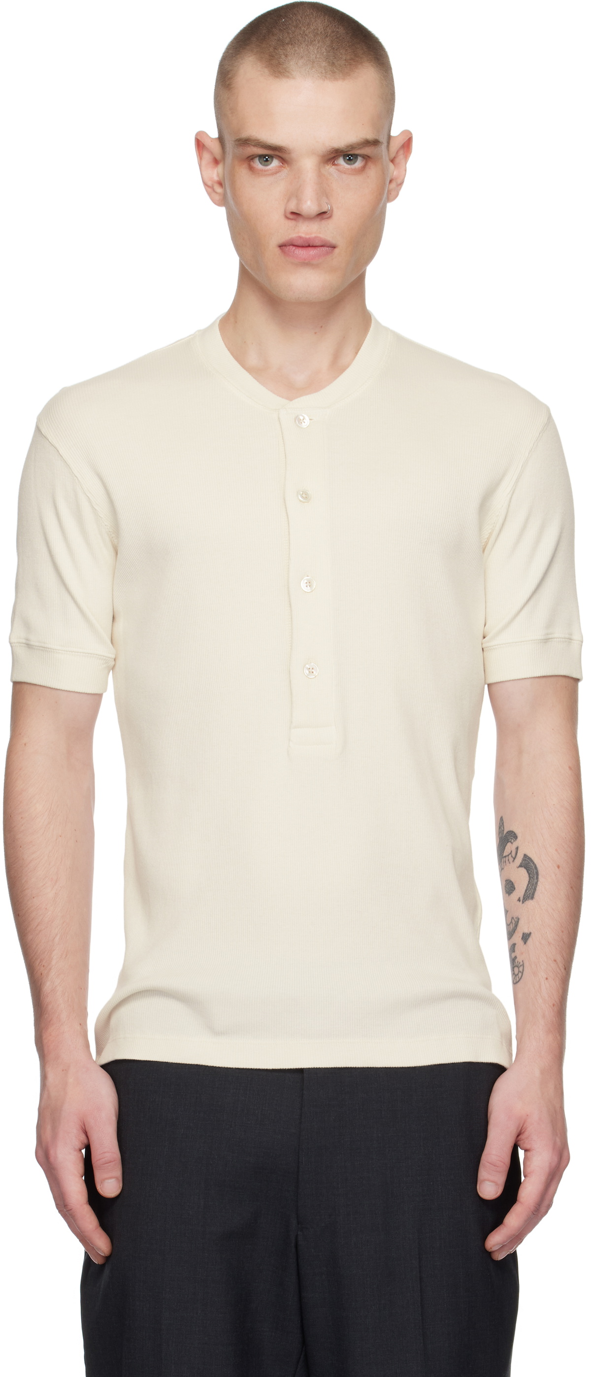 TOM FORD Off-White Cotton Modal Rib Henley TOM FORD