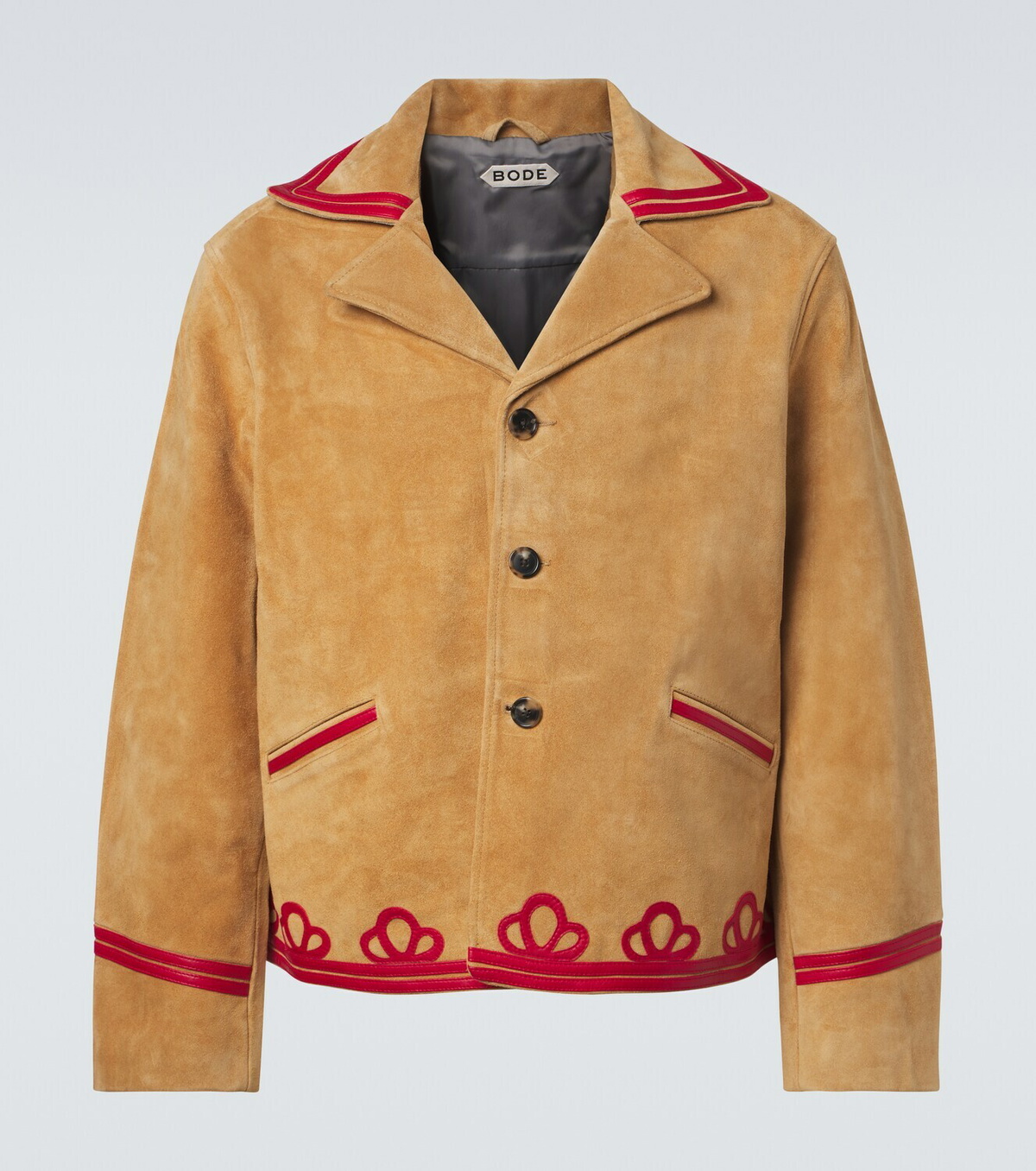 Bode Trefoil leather-trimmed suede jacket Bode