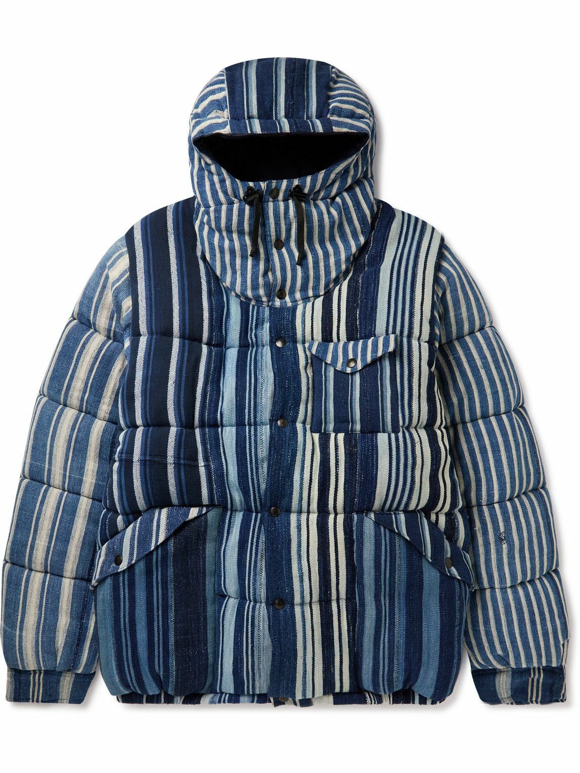 Monitaly - Padded Quilted Striped Denim Parka - Blue Monitaly