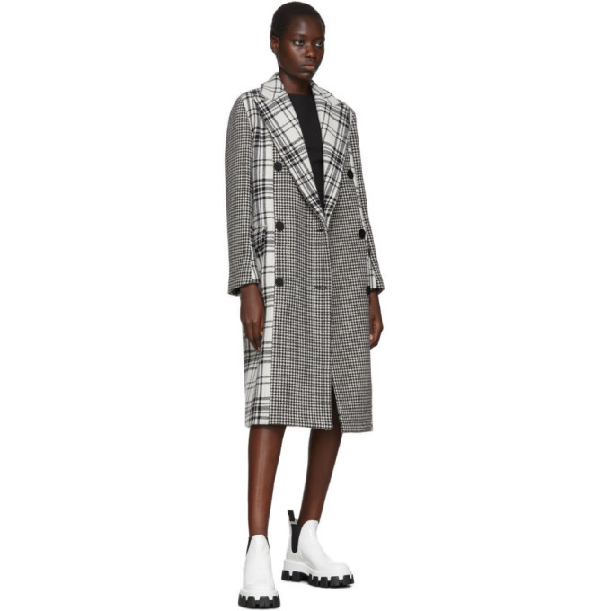 MSGM Black and White Plaid Double-Breasted Coat MSGM