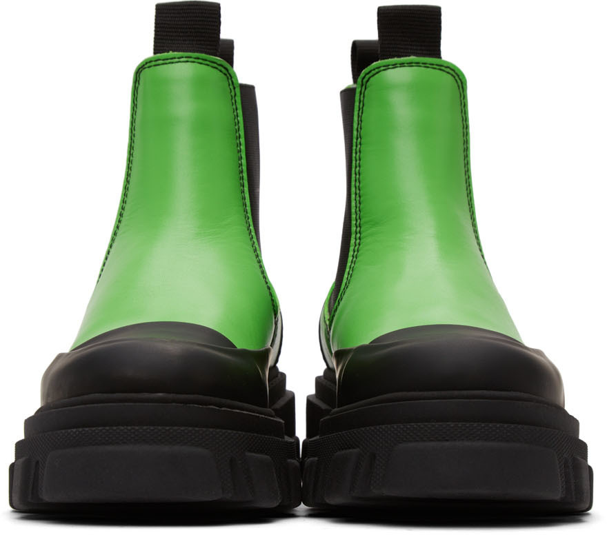 GANNI Green & Black Leather Ankle Boots GANNI