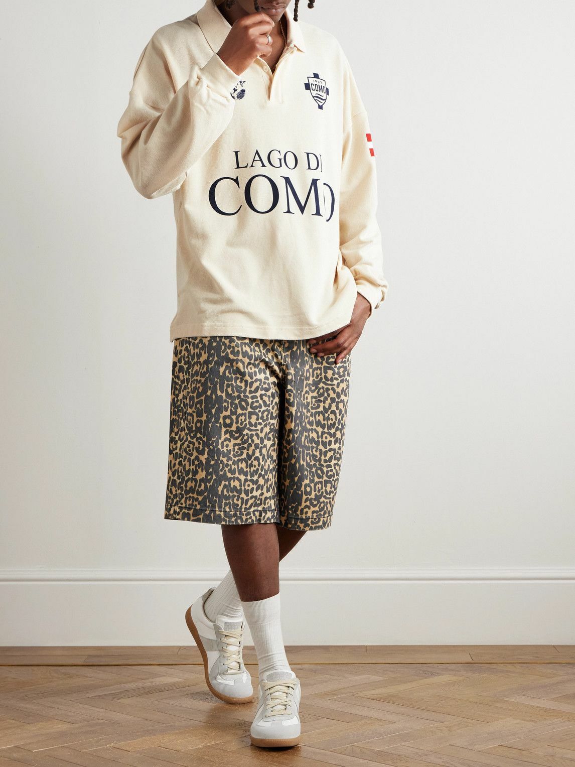 Rhude - Como 1907 Oversized Printed Cotton-Piqué Polo Shirt - Neutrals ...