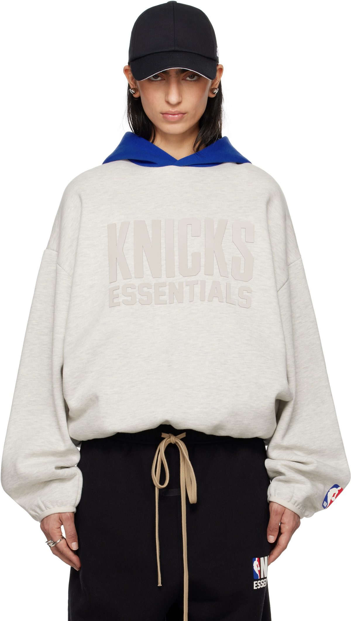 Fear of God ESSENTIALS Gray & Blue NBA Knicks Pull Over Hoodie Fear Of ...