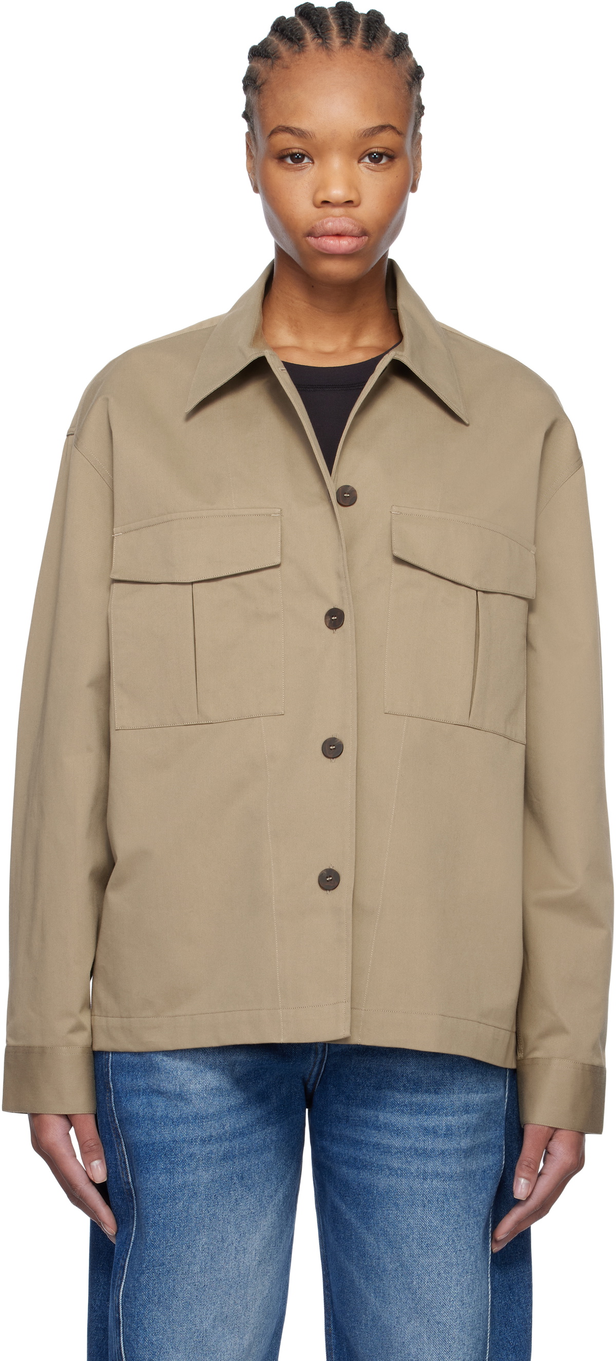 Studio Nicholson Tan Military Overshirt Studio Nicholson