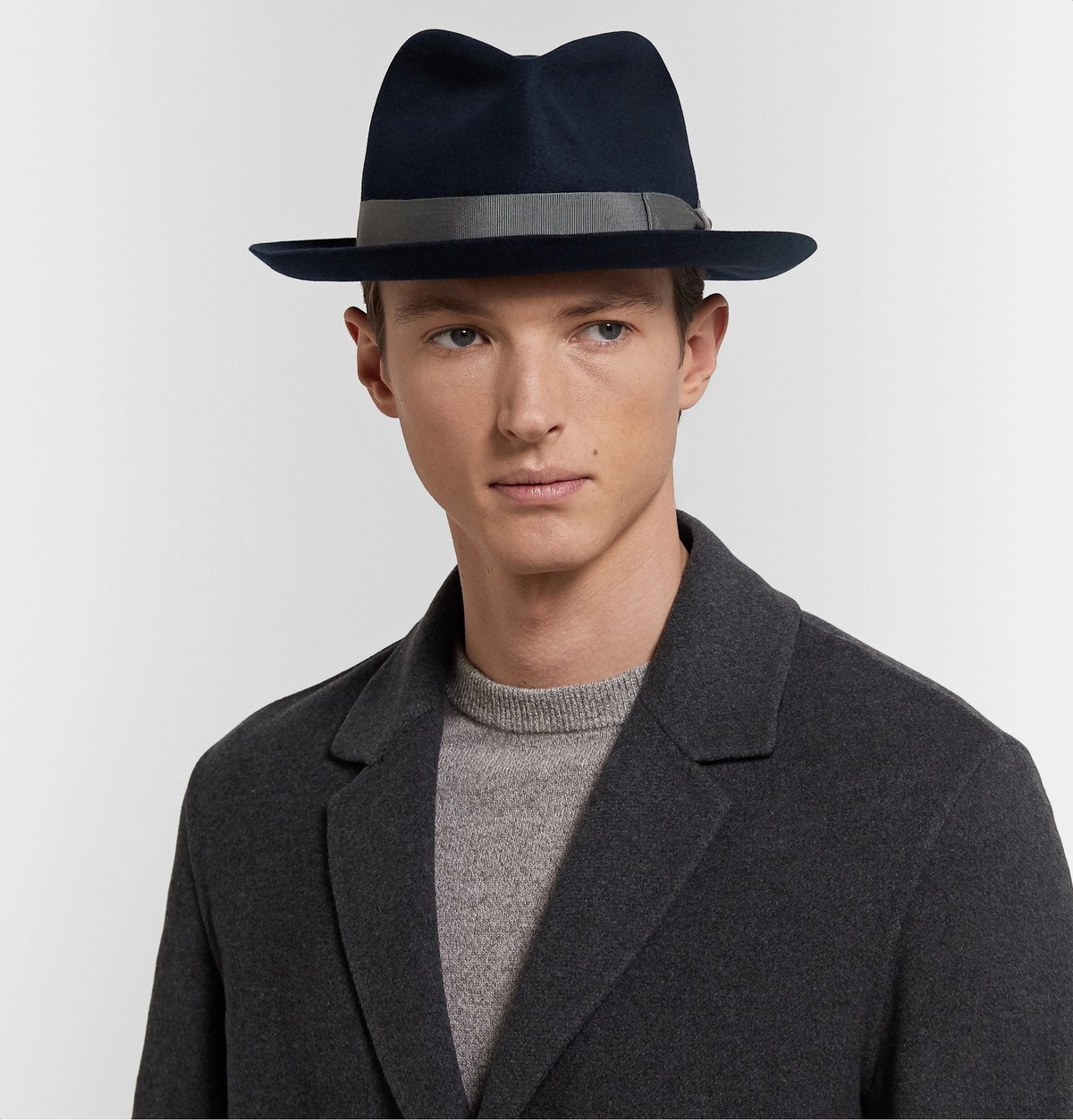 Borsalino - Grosgrain-Trimmed Rabbit-Felt Fedora - Blue Borsalino Borsalino - Grosgrain-Trimmed Rabbit-Felt Fedora - Blue Borsalino