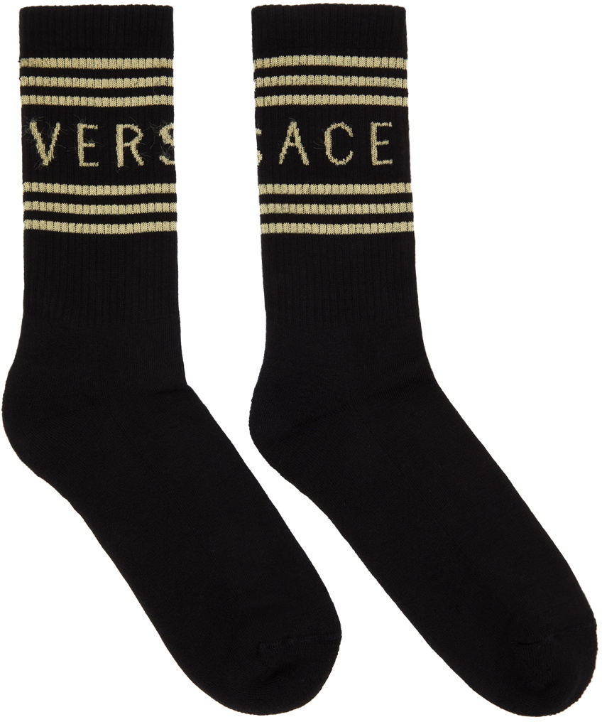 Versace Black & Off-White 1990s Logo Socks Versace