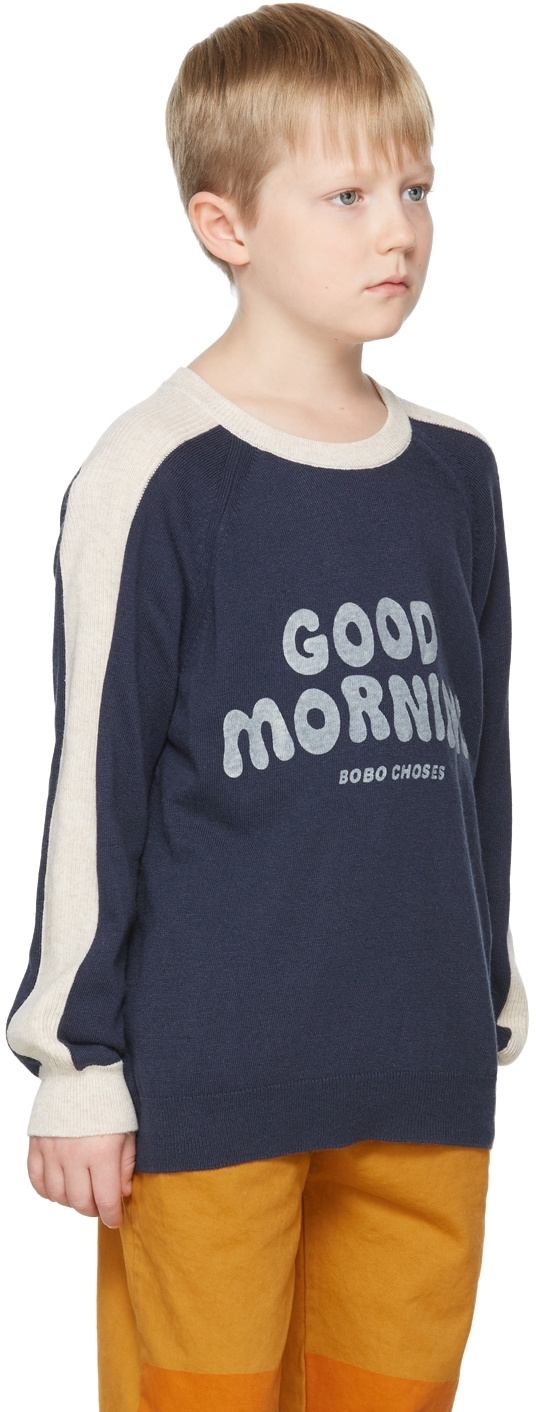 Bobo Choses Kids Navy & Off-White Good Morning Sweater Bobo Choses