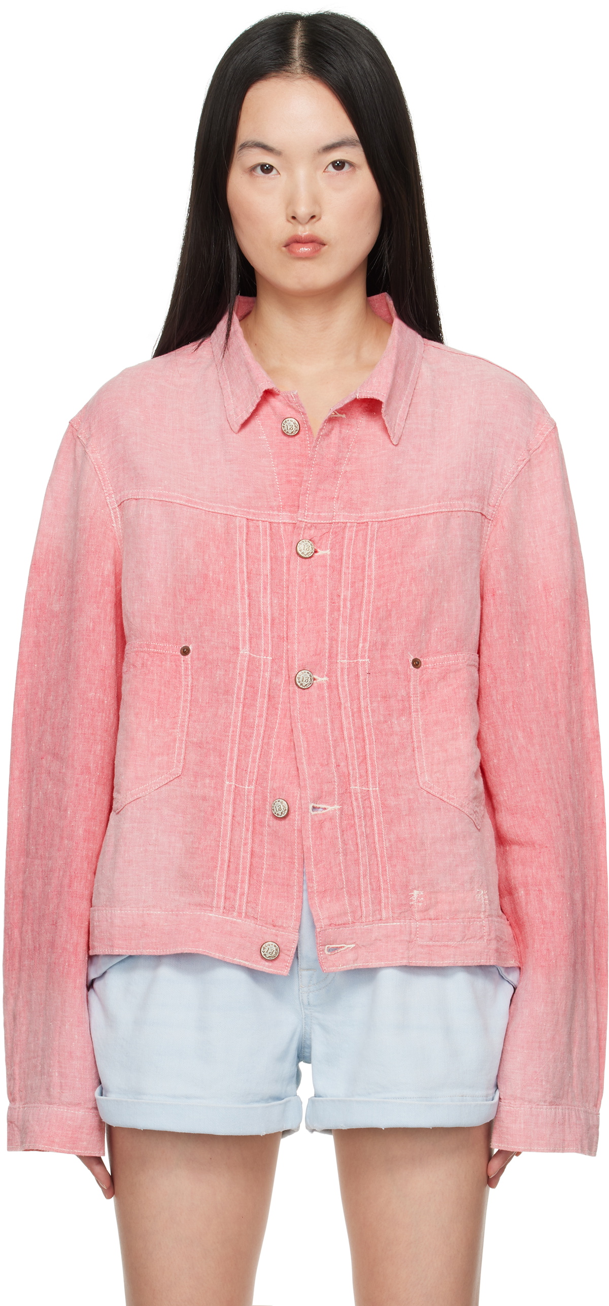 R13 Pink Relaxed Pleated Trucker Jacket R13