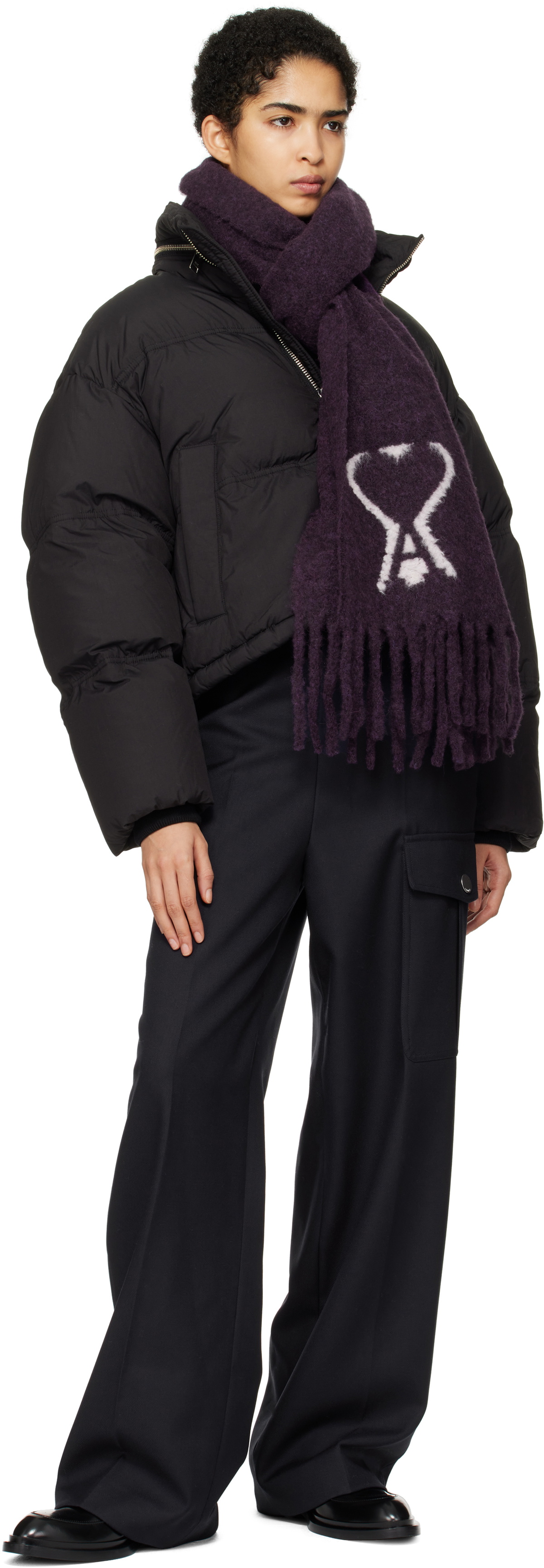 AMI Paris Purple Oversized Ami de Coeur Scarf AMI