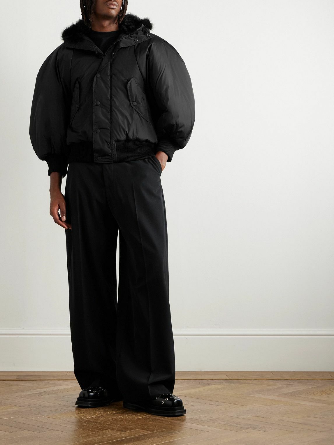 Simone Rocha - Faux Fur-Trimmed Padded Tech-Shell Hooded Jacket - Black ...