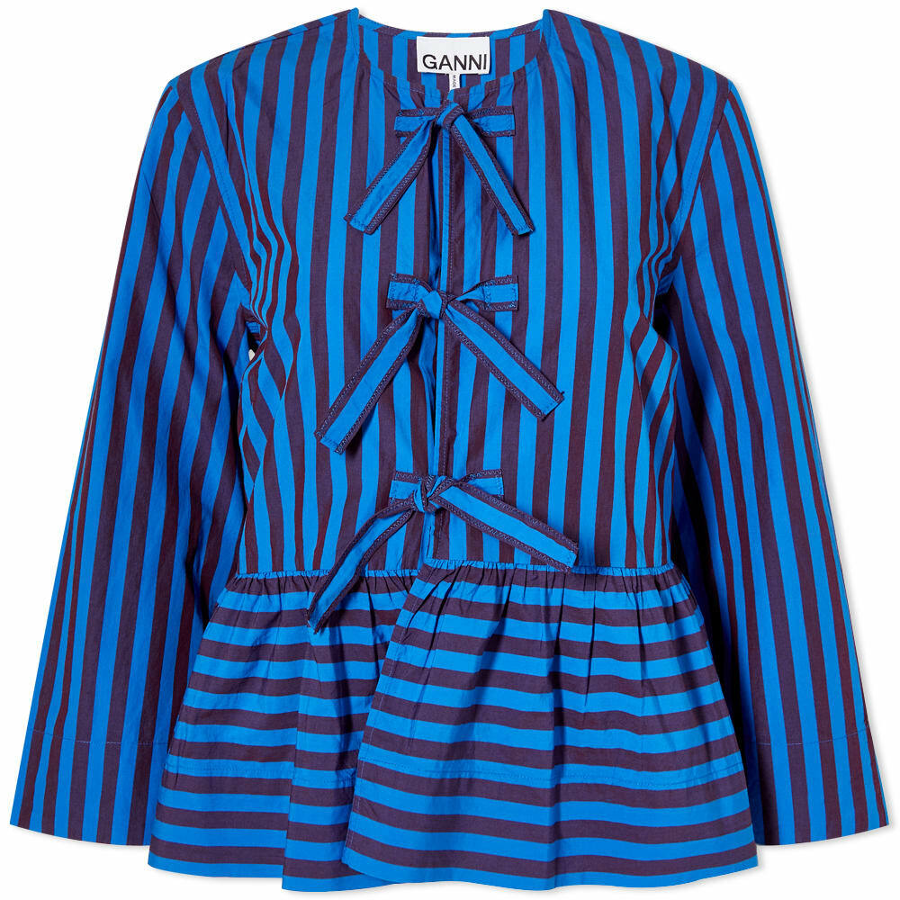 GANNI Women's Stripe Cotton Peplum Blouse in Port Royale GANNI